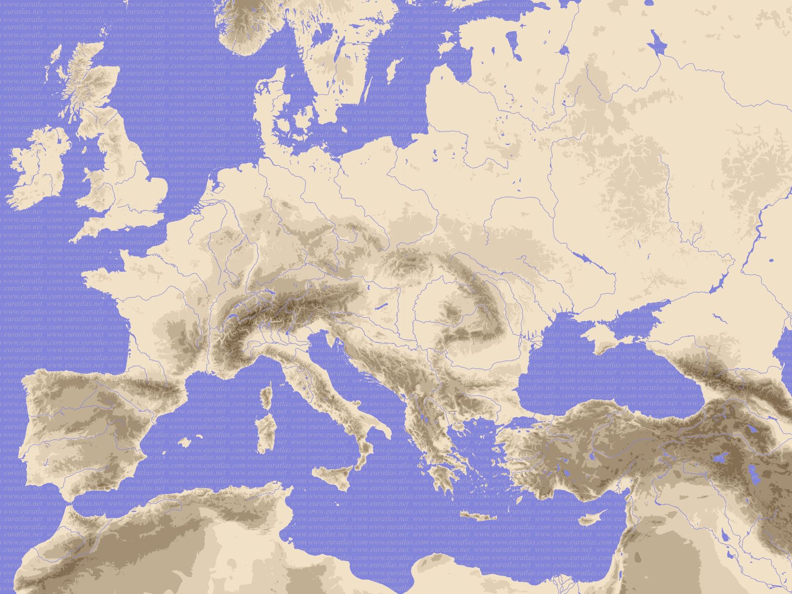 Physical Map Of Europe Rivers And Mountains